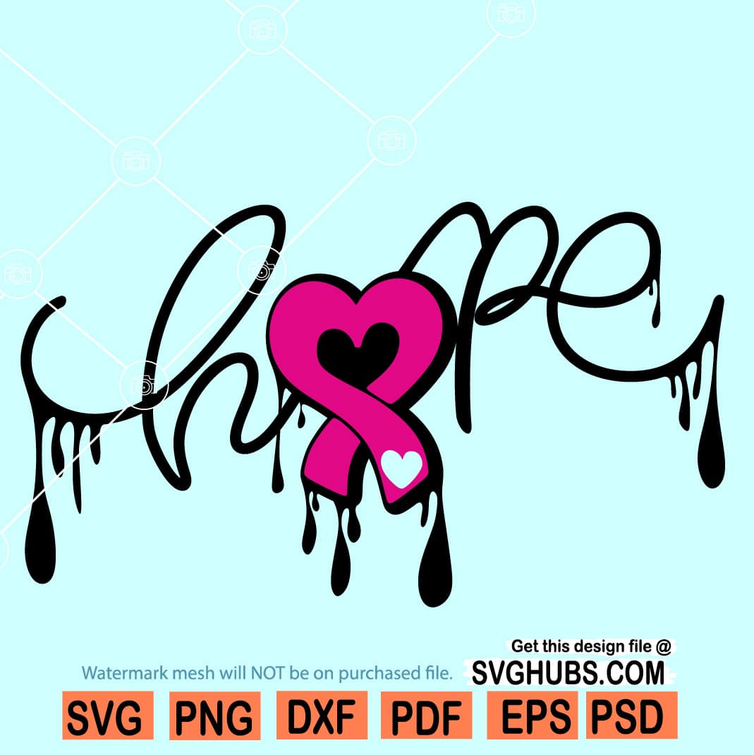 Cancer hope ribbon SVG, Breast cancer SVG, Pink ribbon svg, Awareness ...