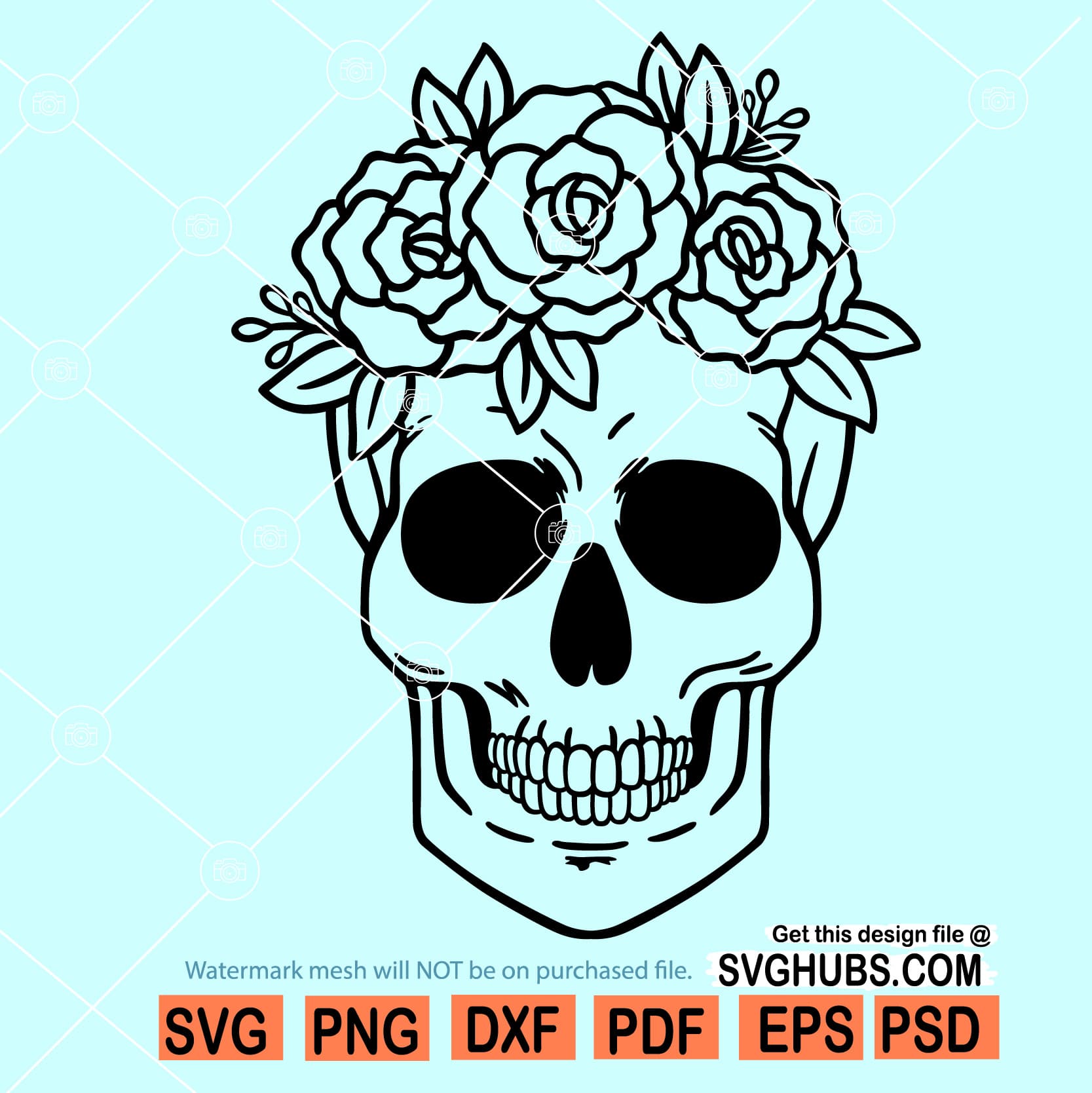 Floral Skull Svg Flower Skull Svg Skull With Flowers Svg Skull Svg File