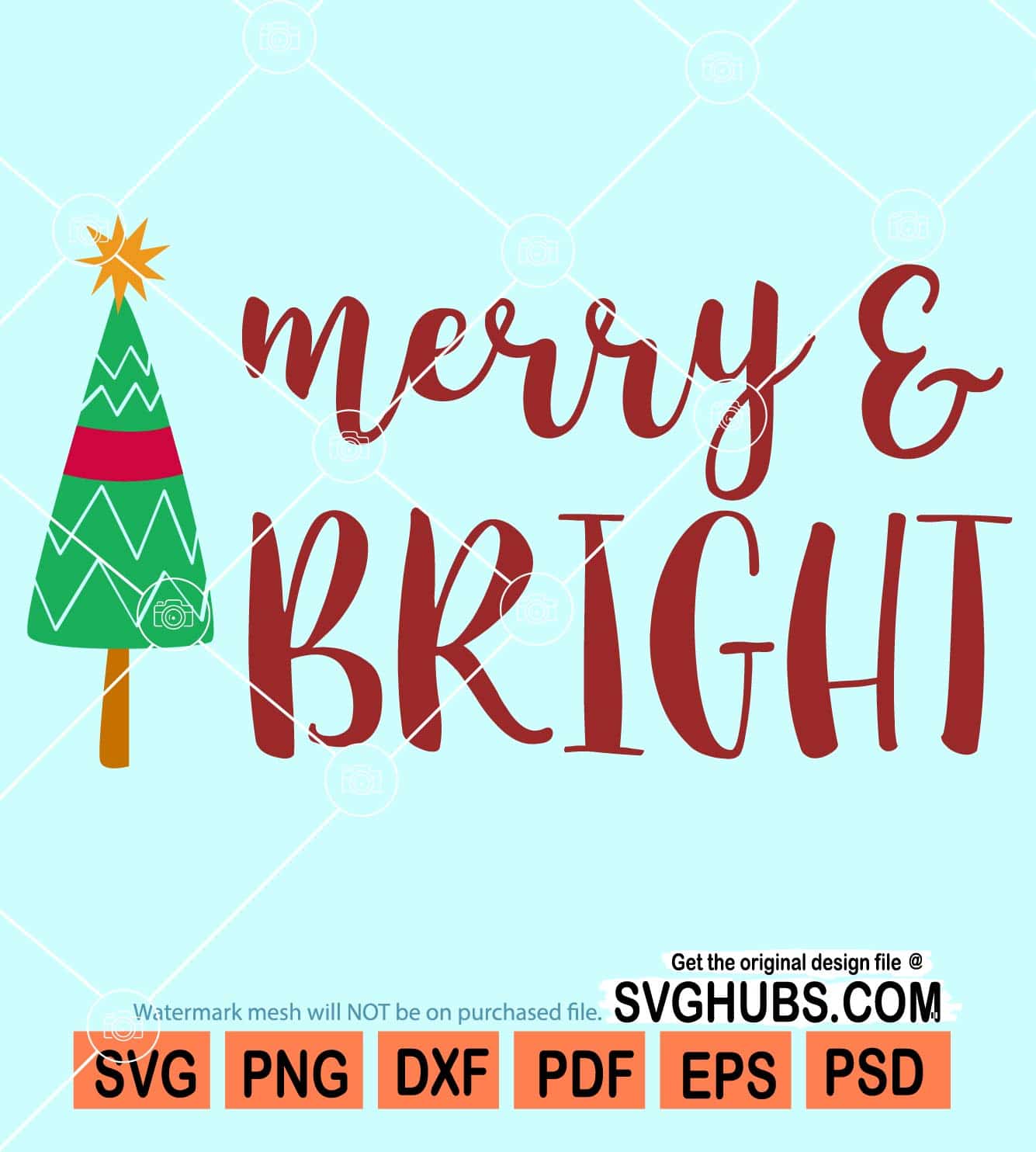 Merry and bright svg, Christmas tree with star svg, Merry Christmas svg ...