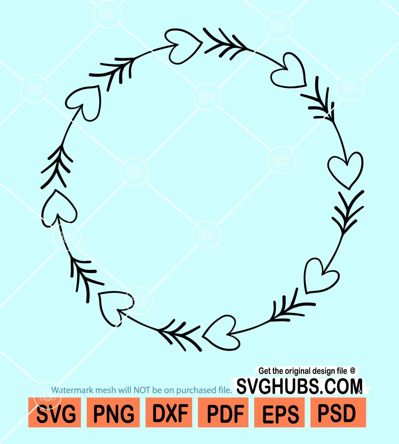 Wreath heart arrow svg, Wreath Clipart svg, Arrow Circle Frame svg ...