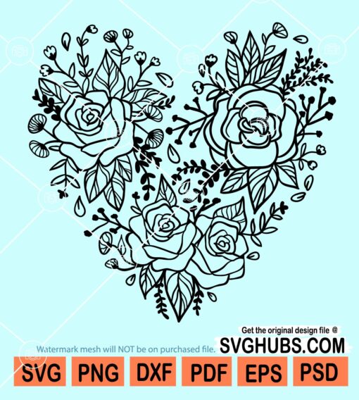 Floral heart SVG, Valentine floral heart svg, Valentine day SVG, Heart ...