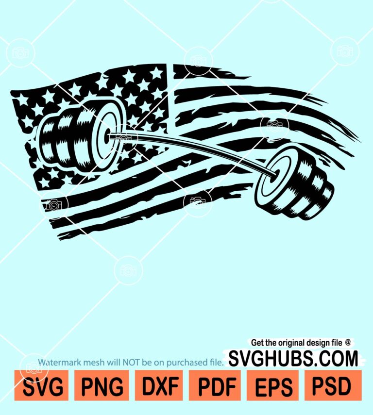 American flag with barbell svg, barbell flag svg, Distressed American ...