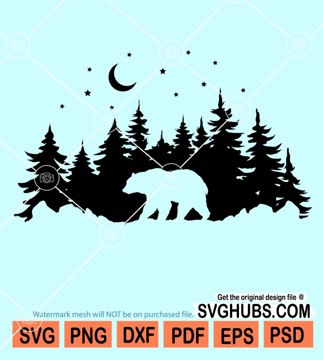 Bear forest scenery svg, Bear in the Forest svg, Born to be Wild Svg ...