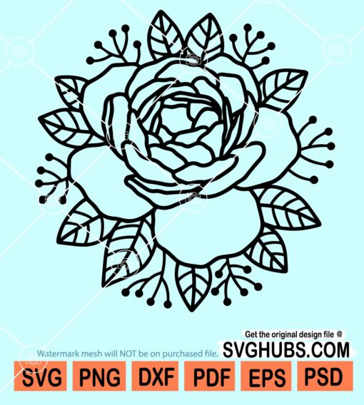 Peony flower svg, Flower SVG, Floral Svg, hand drawn peony monogram svg ...