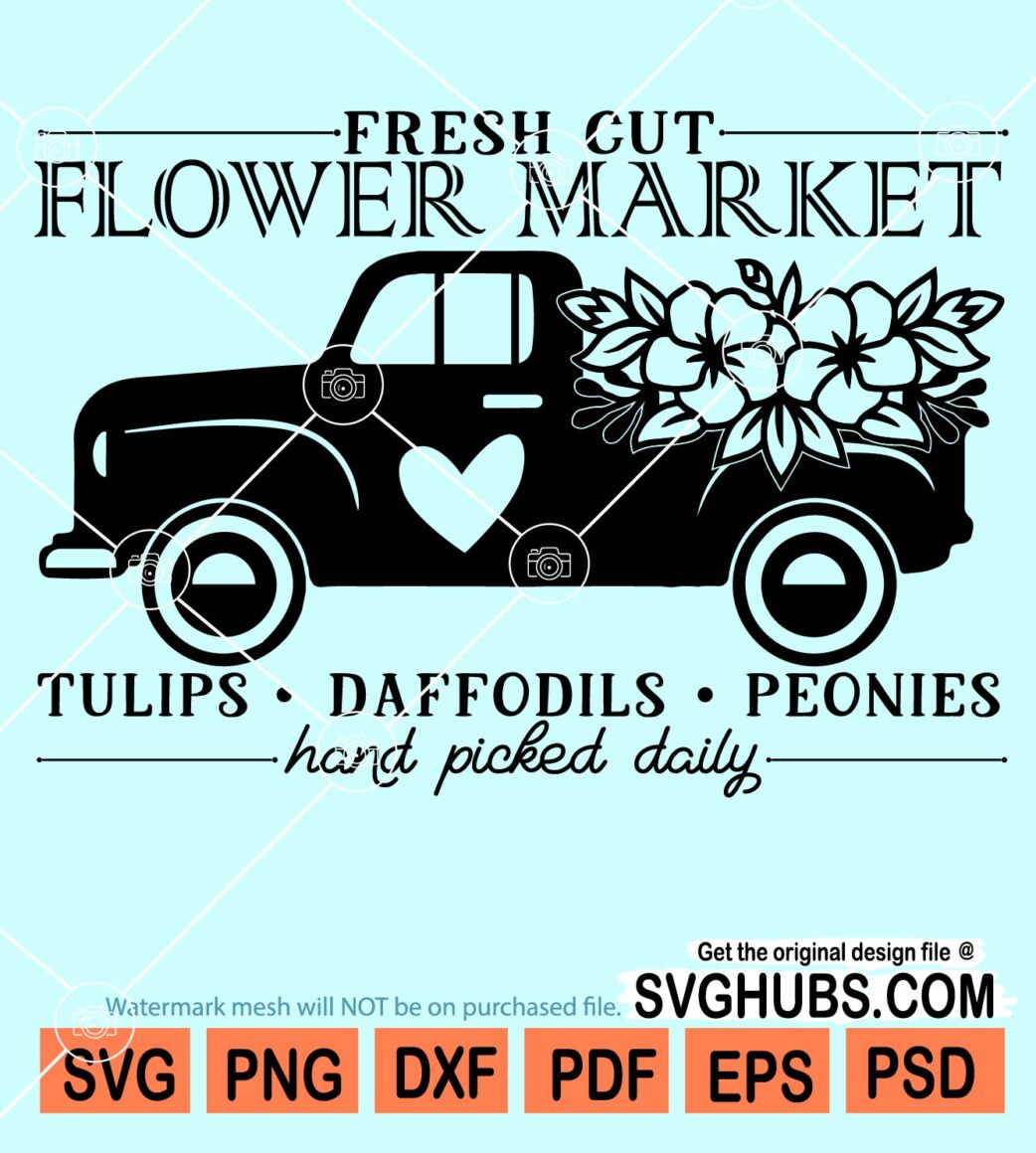 Spring farmhouse sign with truck svg, Farm Fresh Flower Truck svg ...