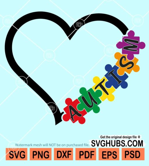 Autism heart with puzzle pieces svg, Autism Puzzle Svg, Puzzle Piece Svg