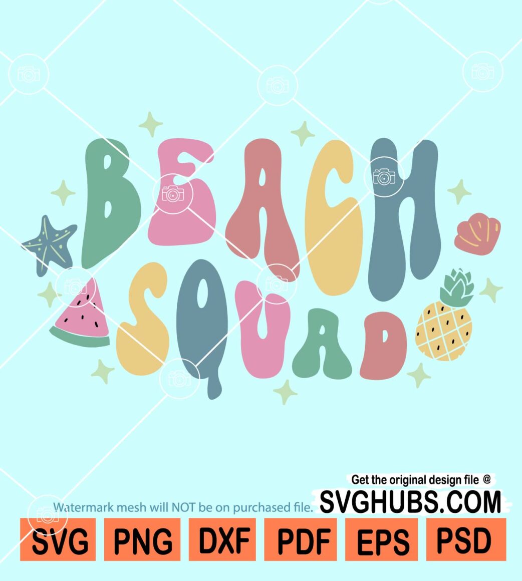 Beach squad retro svg, Beach squad wavy letters svg, Beach svg - Svg Hubs