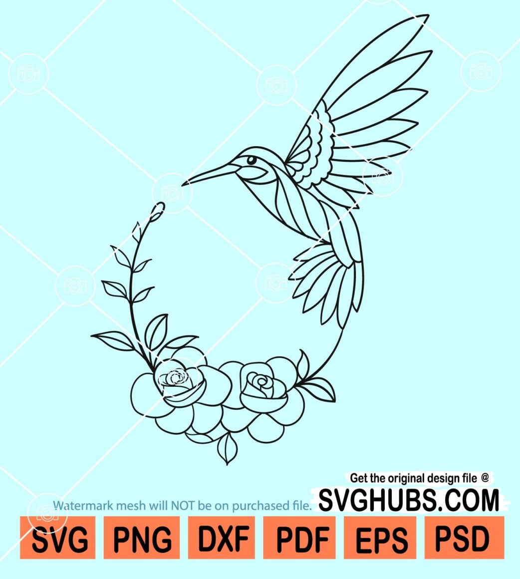 Botanical circle frame with Hummingbird Svg, Floral wreath with bird ...