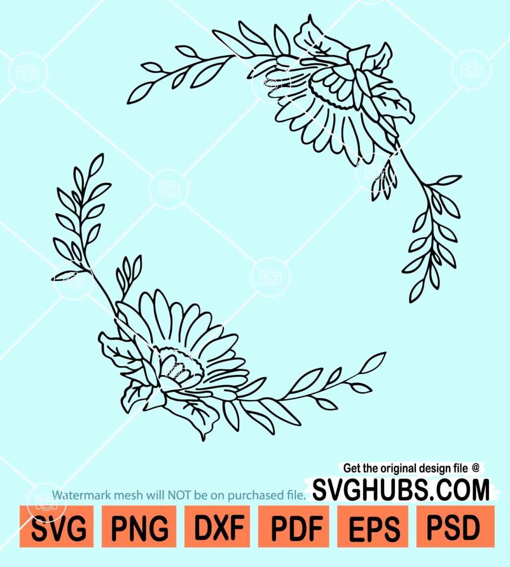 Floral wreath svg, Wedding Wreath svg, Flower Frame SVG file, Flower ...