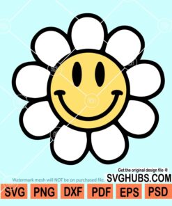 Retro Flower Smiley svg, Flower Smiley Face SVG, Flower Face SVG