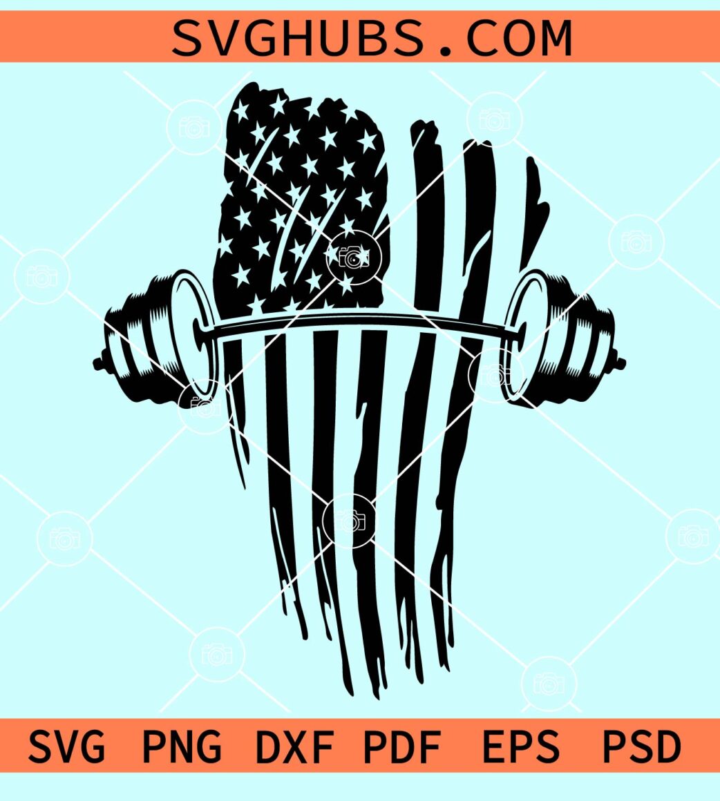 Barbell distressed American flag svg, gym svg, barbell flag svg ...