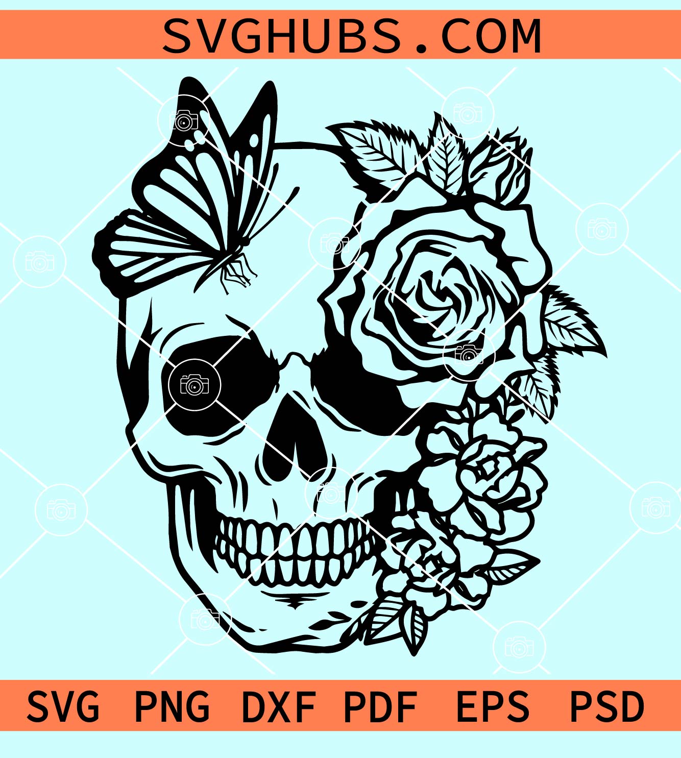 Floral Skull With Butterfly Svg Floral Skull Svg File Halloween Svg