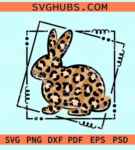 Leopard print bunny square frame svg, Leopard print bunny svg, square ...