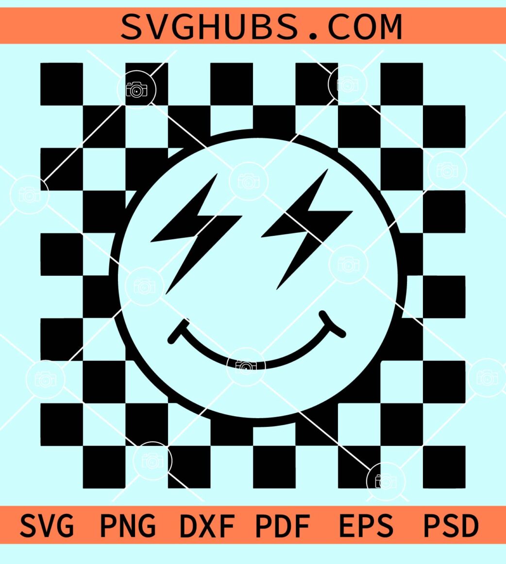 Checkered Pattern Smiley Face svg, Smiley Face svg, Lightning smiley ... Checkered Pattern Smiley Face svg, Smiley Face svg, Lightning smiley ...
