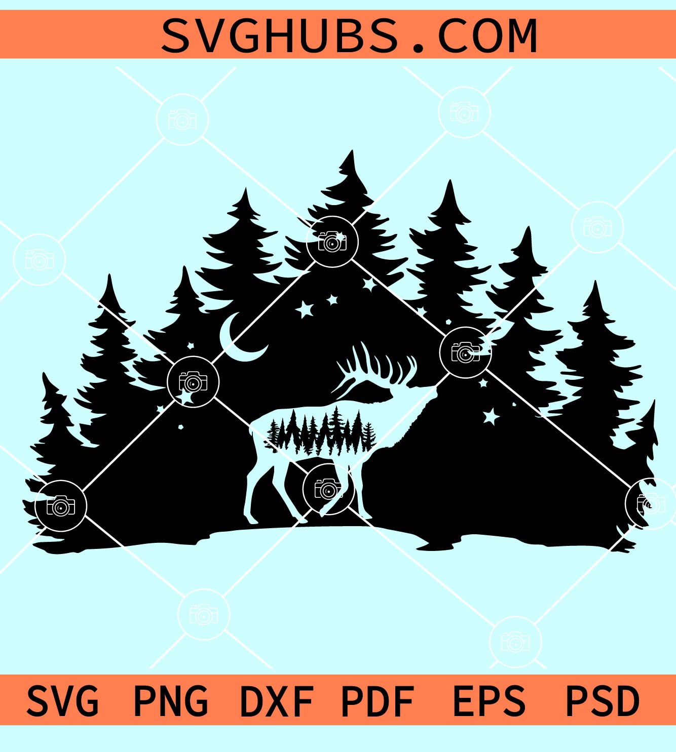 Elk forest scene svg, Elk SVG, Hunting SVG, Forest Tree svg, Nature ...