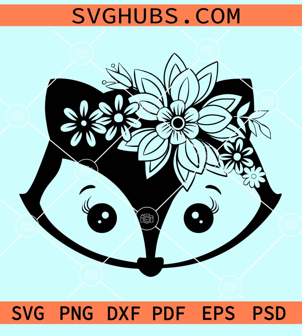 Floral fox face svg, Sweet Fox Face Svg, Flower Fox svg, girl fox svg ...