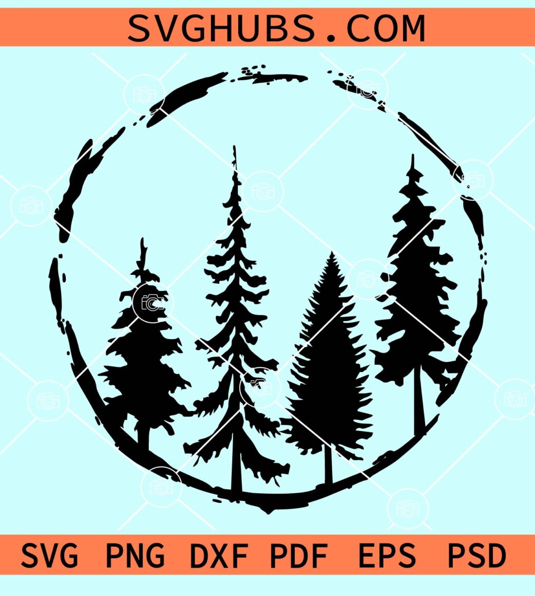 Forest stencil circle frame svg, Forest circle svg, Forest Svg, Circle ...