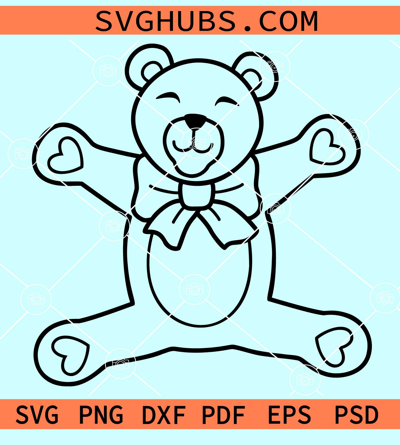 Teddy bear with bow svg, Teddy bear clipart vg, Bear outline svg, Cute ...