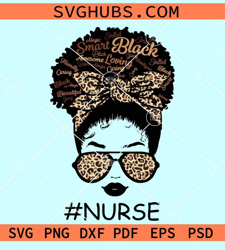 Leopard Afro Nurse Messy Bun Svg Nurse Life Messy Bun Leopard Svg