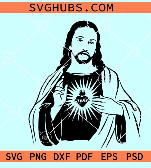 Sacred heart of Jesus SVG, Jesus portrait SVG, Christian svg, Catholic svg