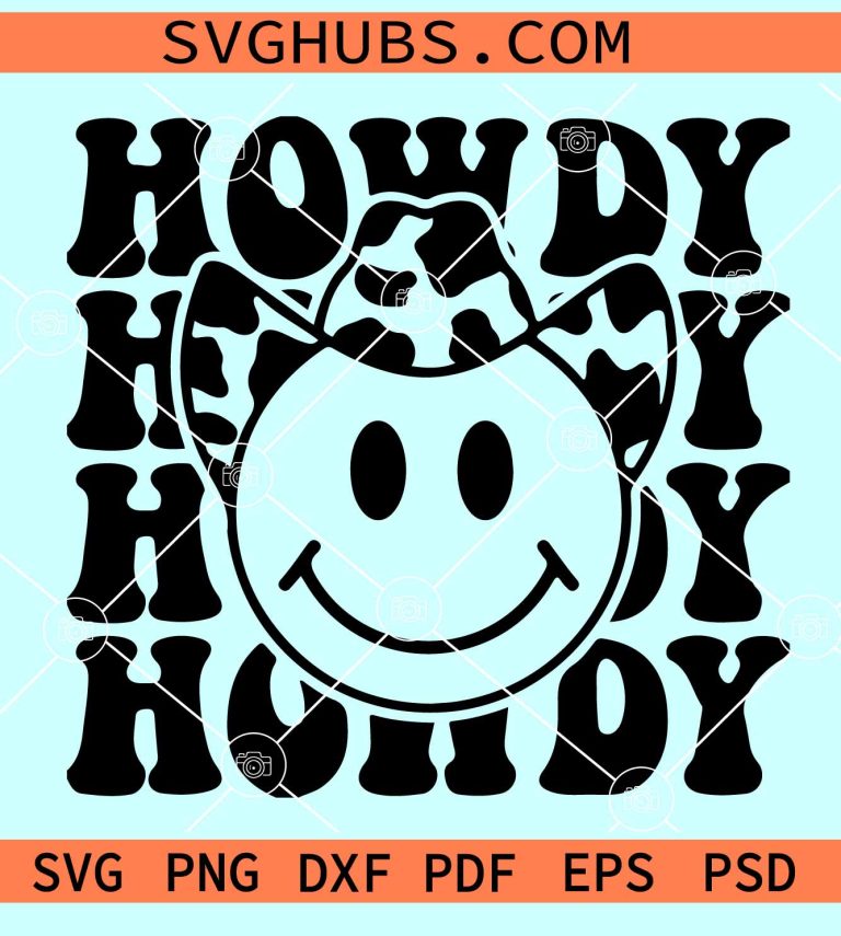 Howdy Cowboy Smiley SVG, Cow Print Ha Smiley Svg, Cowboy Smiley Svg