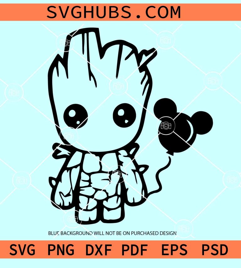 Baby Groot with Mickey Ballon SVG, Groot with mouse balloons svg