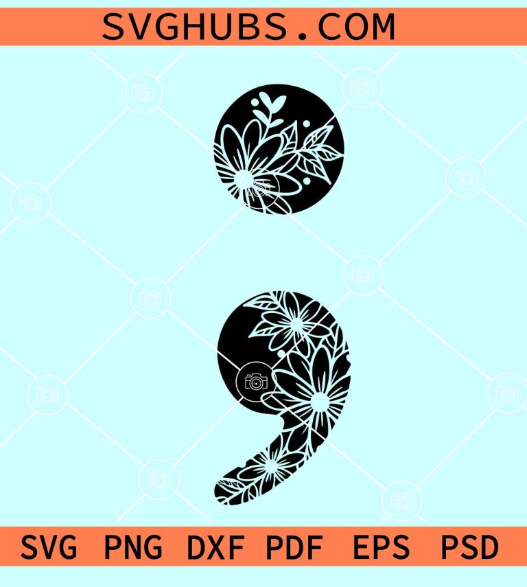 Floral Semicolon SVG, serotonin SVG, mental health SVG