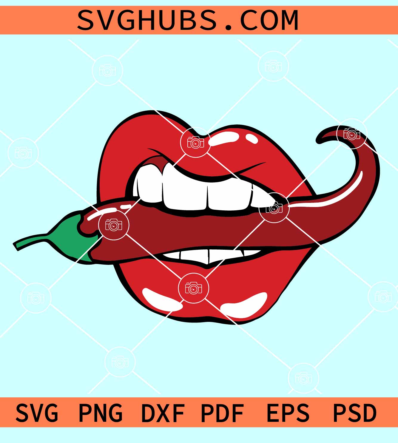 Lips biting chilli svg, hot chilli bite svg, Lips biting pepper SVG