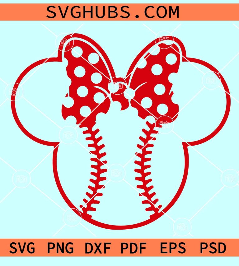 Minnie Baseball SVG, Baseball Minnie ears SVG, Minnie head baseball SVG