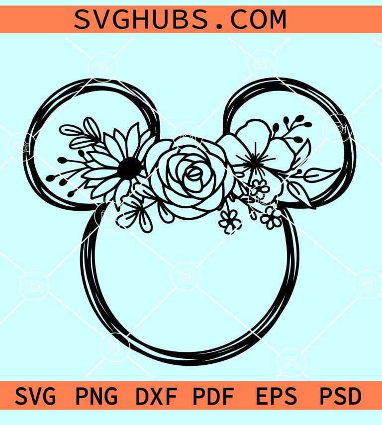 Mickey ears flower crown SVG, Disney Cartoon SVG, Floral Mouse Ears SVG