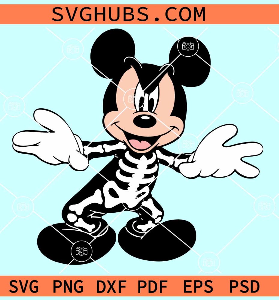 Mickey Mouse Skeleton SVG, Mickey skeleton Halloween SVG, Disney ...