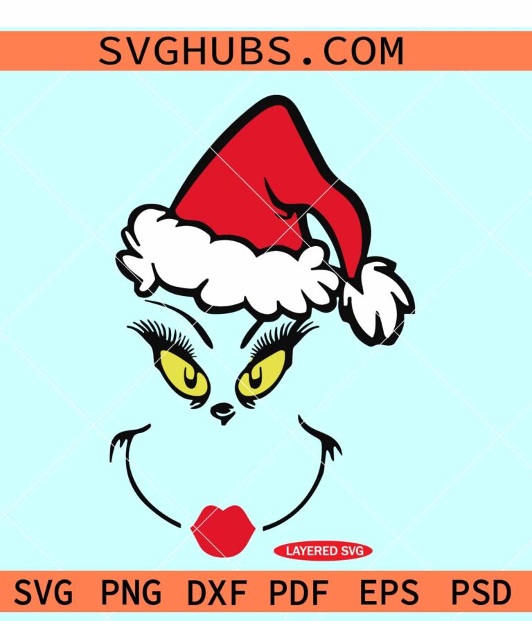 Mrs Grinch With Santa Hat SVG, Mrs Grinch Face SVG, Merry Grinchmas SVG