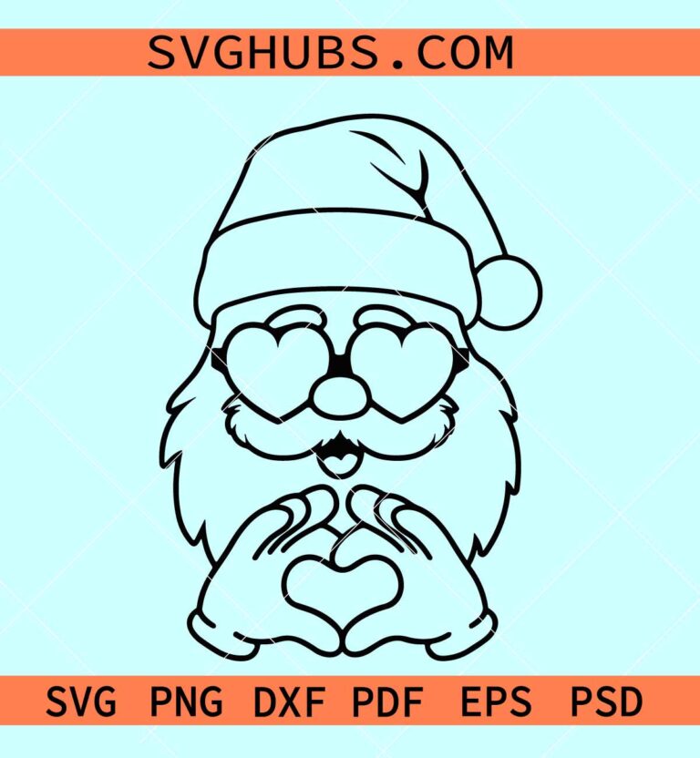 Santa with Heart Sunglasses Svg, Santa love you SVG, Santa love sign SVG