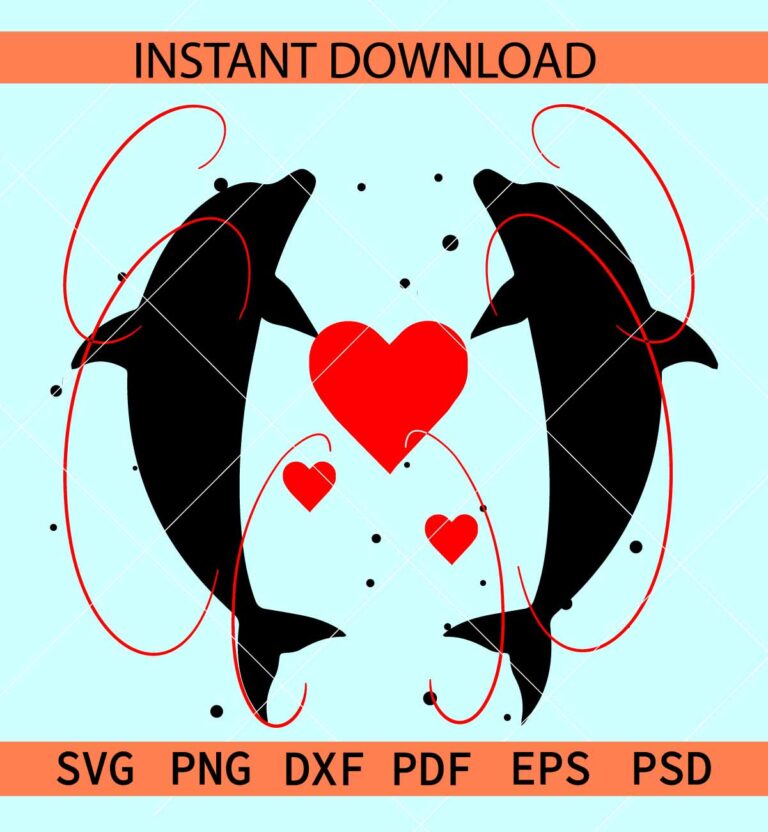 Dolphin love SVG, Dolphin with heart Symbol SVG, Valentine Dolphins SVG