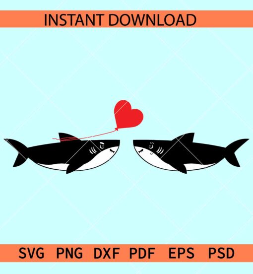 Love sharks heart symbol SVG, Shark Valentine SVG, Valentine Shark SVG