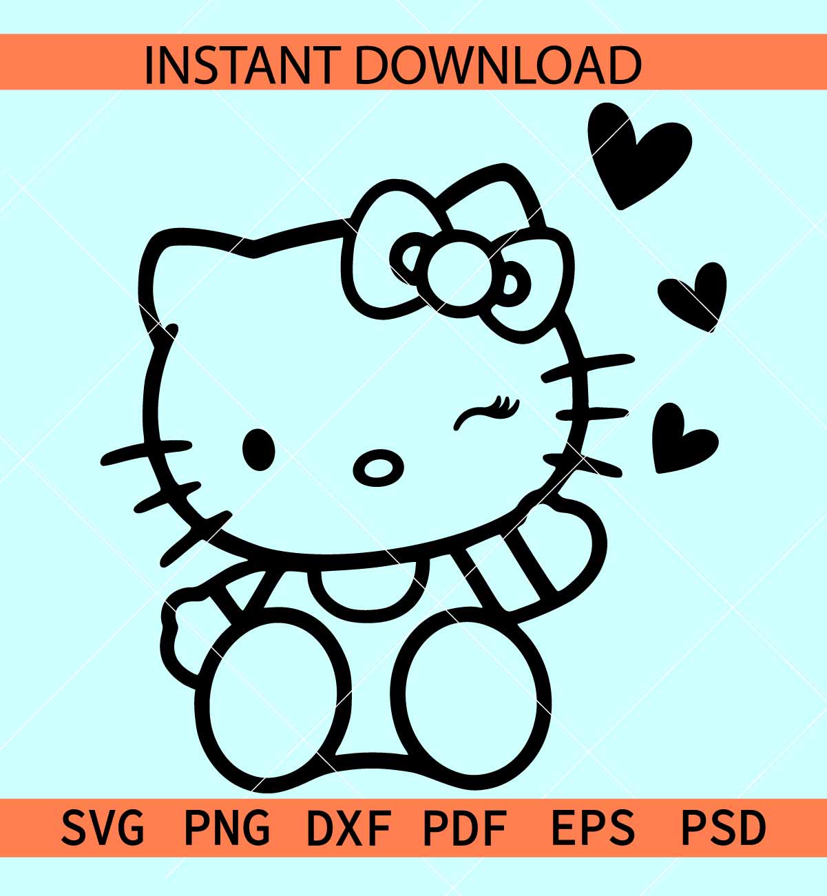 Winking Hello Kitty Valentine Svg Valentine Hello Kitty Winking Svg Hello Kitty Valentine Svg