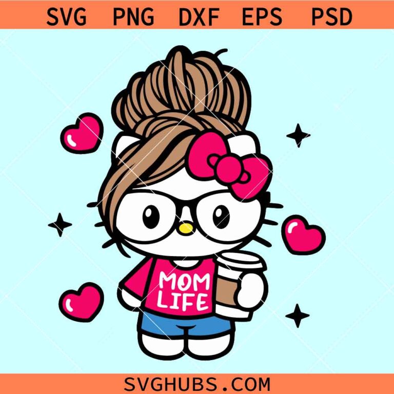 Hello Kitty Mom Life svg, Hello kitty messy bun hair svg, hello Kitty ...