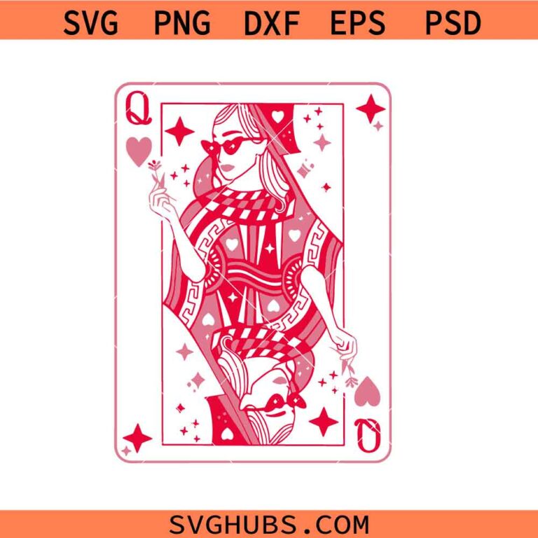 Queen Of Hearts Playing Card SVG, Valentine SVG, Cute Woman Queen Of ...