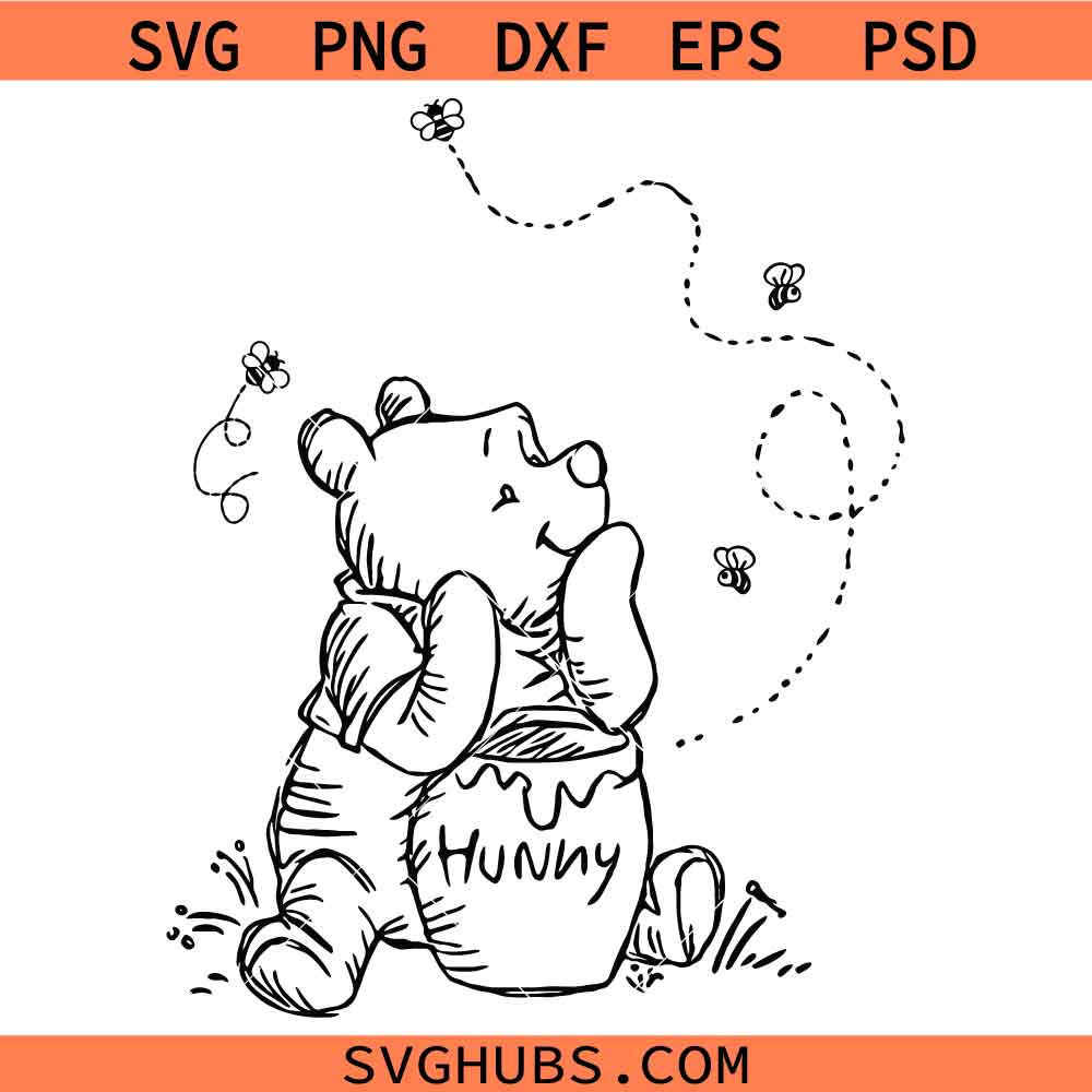 Winnie the Pooh with Hunny SVG, Cartoon SVG, Disney Pooh SVG