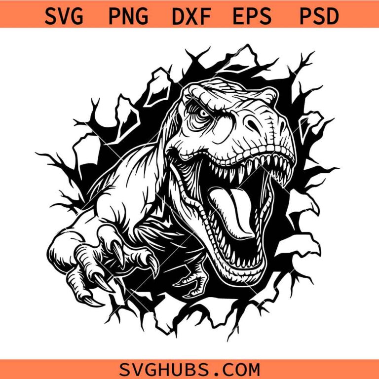 Roaring T-Rex Breaking Through Wall Svg, T-rex Scratch Svg, Roaring T ...