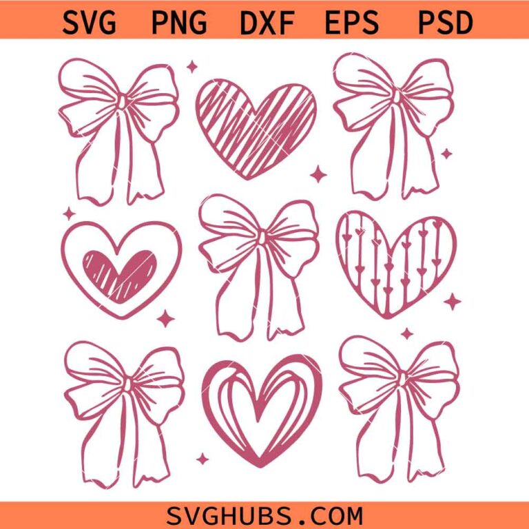 Valentine Heart And Bow Svg, Valentine Coquette Bow And Heart Svg ...