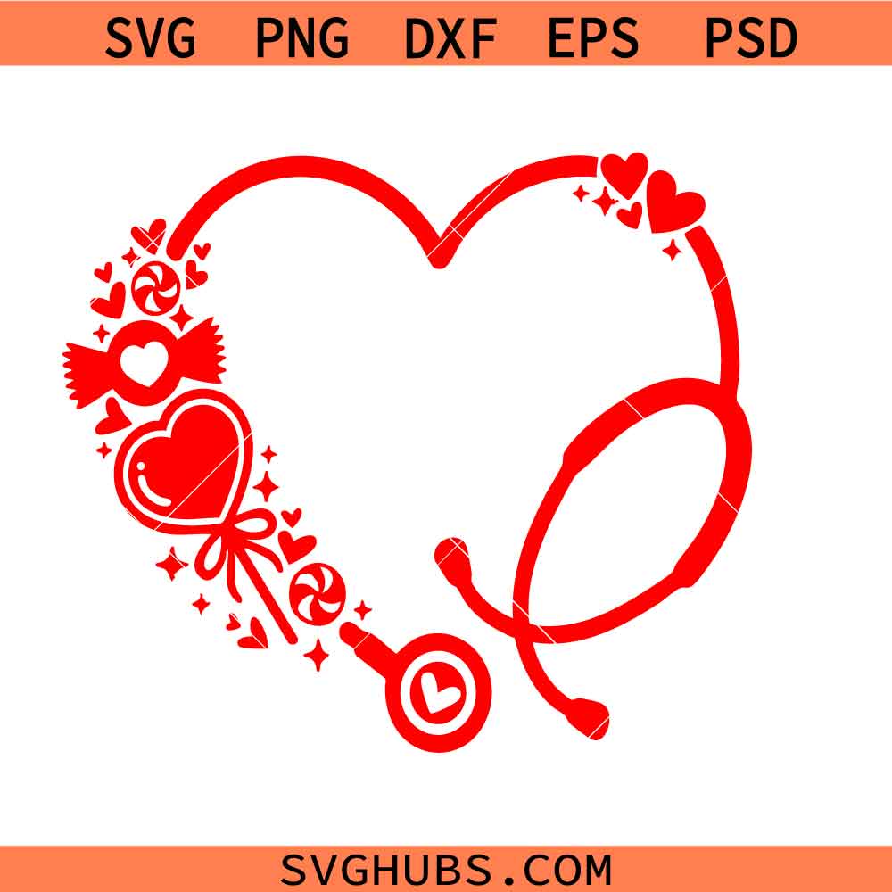 Valentine Candy Stethoscope SVG for Nurses, Valentine's Day svg, Heart ...