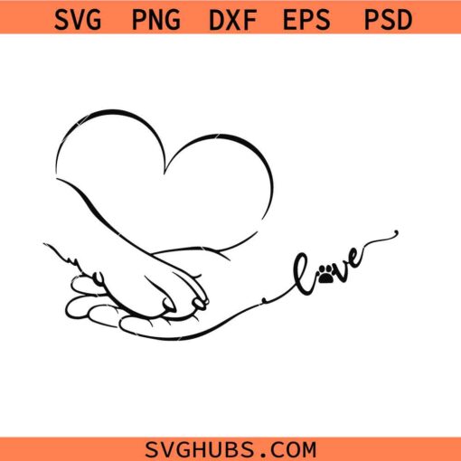 Paw and Hand SVG, Paw Love Svg Png, Valentine Pet Svg Png, Dog Mom Svg Png
